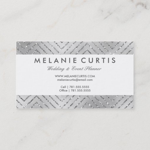 Glamorous Silver Glitter Chevron Business Business Card | Zazzle