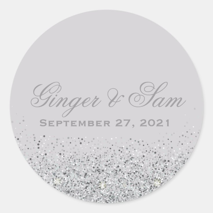 Glamorous Silver Glitter Wedding Stickers | Zazzle
