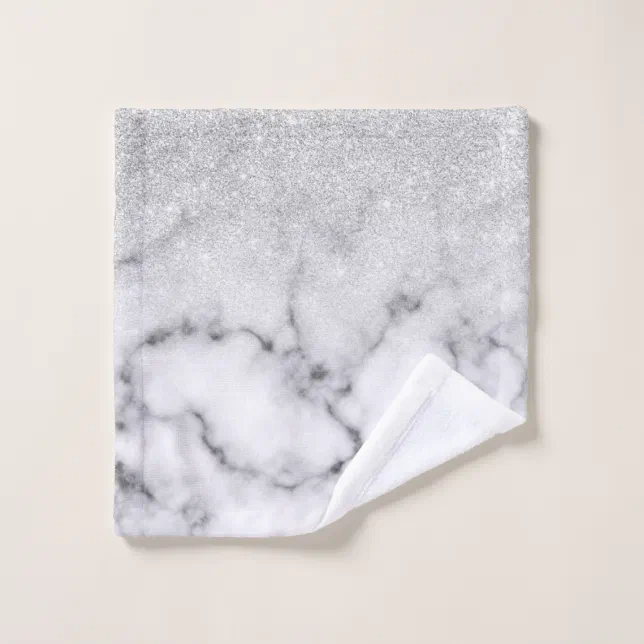 Glamorous Silver White Glitter Marble Gradient Wash Cloth | Zazzle