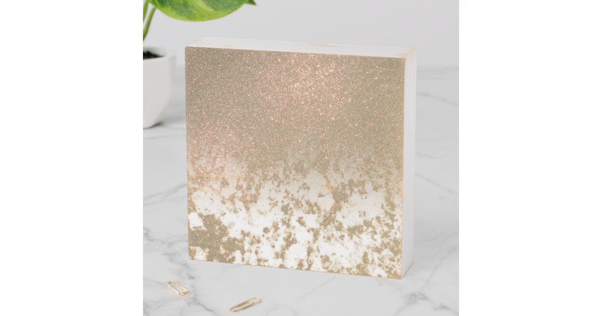 Glamorous Sparkly Gold Glitter Marble Wooden Box Sign | Zazzle