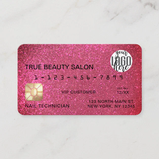 Glamorous Sparkly Pink Glitter Credit Card Logo | Zazzle