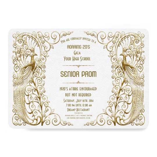 Glamorous White Gold Art Deco Peacock Senior Prom Invitation | Zazzle.com