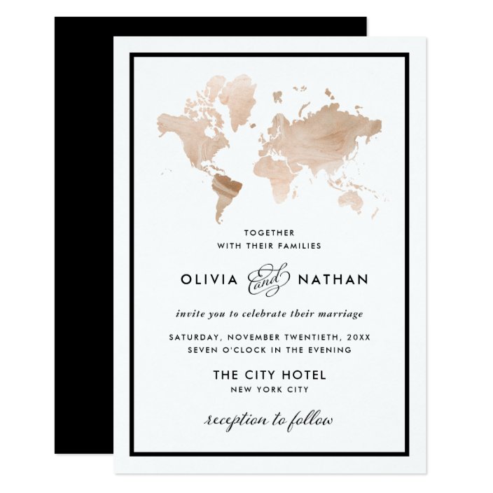 Glamorous World Map | Elegant Travel Theme Wedding Invitation | Zazzle.com