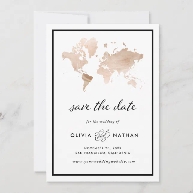 Glamorous World Map | Elegant Travel Theme Wedding Save The Date | Zazzle