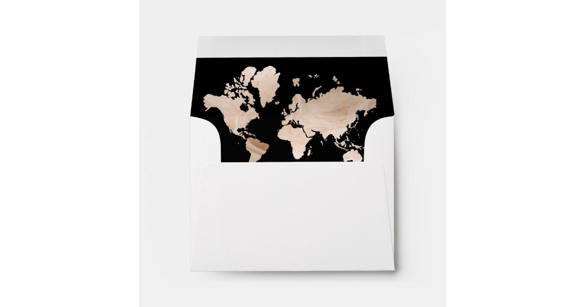 Glamorous World Map | Elegant Travel Wedding RSVP Envelope | Zazzle