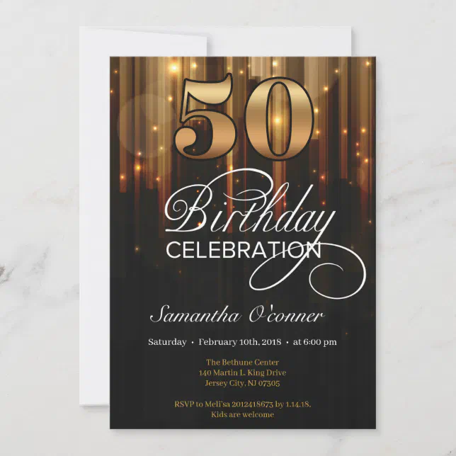Glamour Fancy Gold Black 50th Birthday Invitation Zazzle