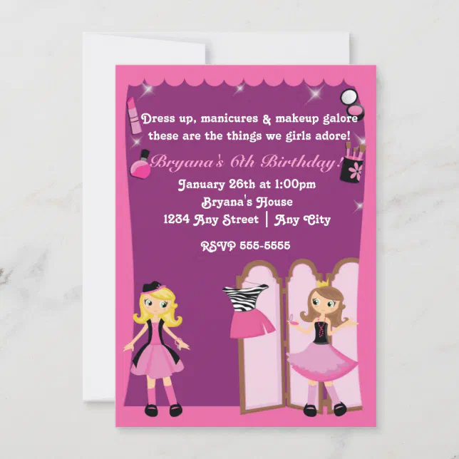 Glamour girls dress up Makeover Party Invitations | Zazzle