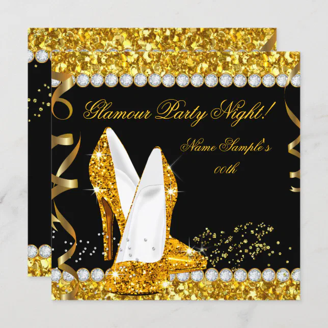 Glamour Glam Glitz Party Night Gold High Heels Invitation | Zazzle