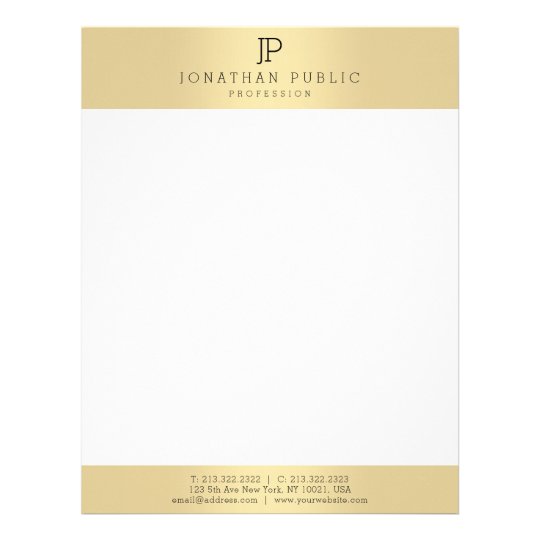 Glamour Gold Color White Elegant Monogram Template Letterhead | Zazzle.com