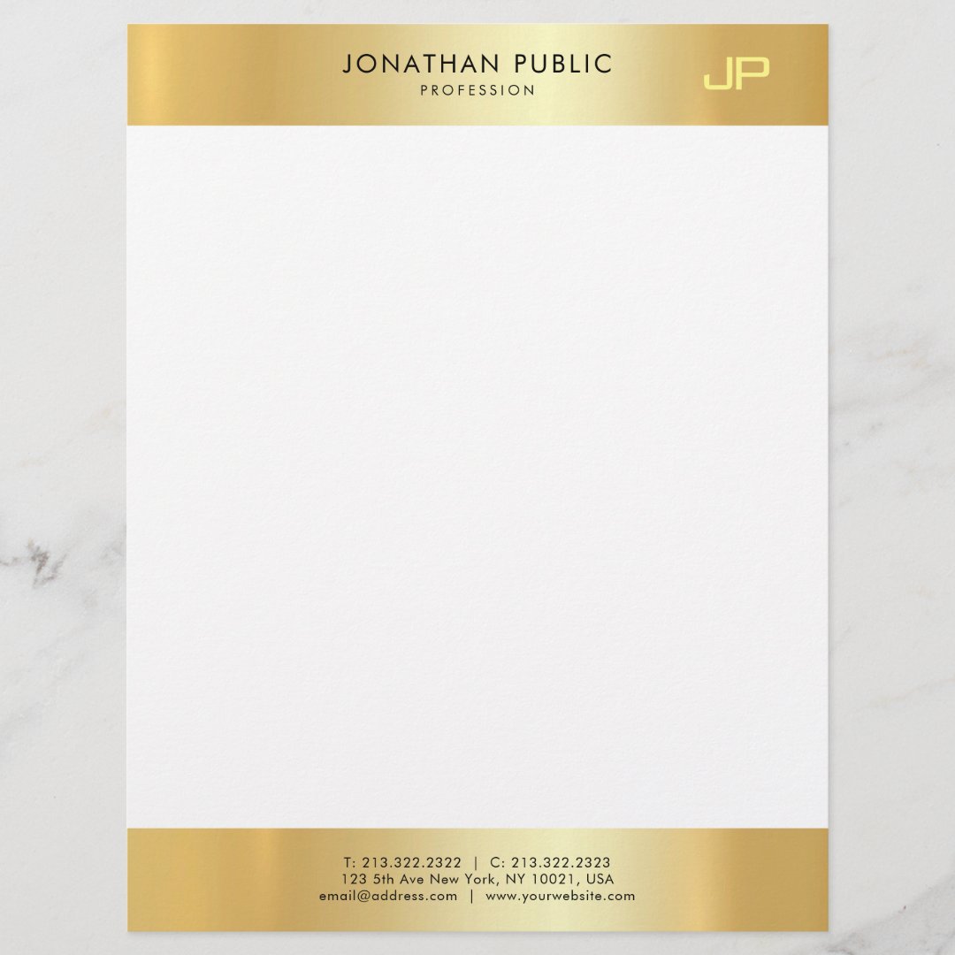 Glamour Gold White Elegant Monogram Clean Template Letterhead | Zazzle