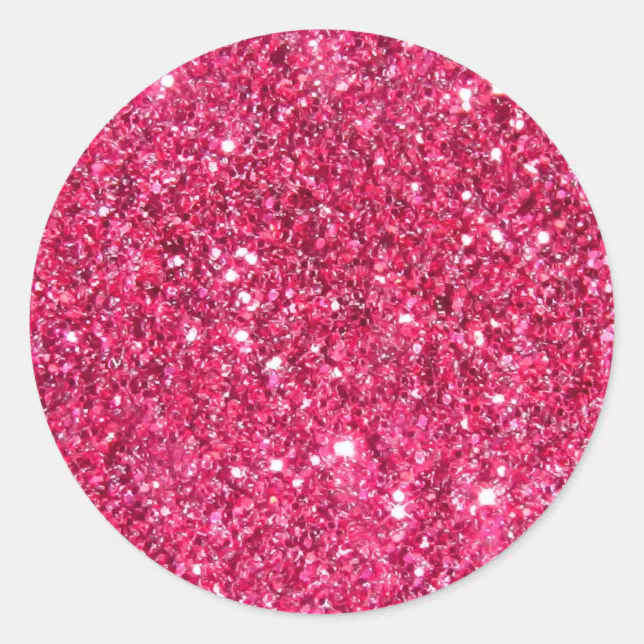 Glamour Hot Pink Glitter Classic Round Sticker | Zazzle