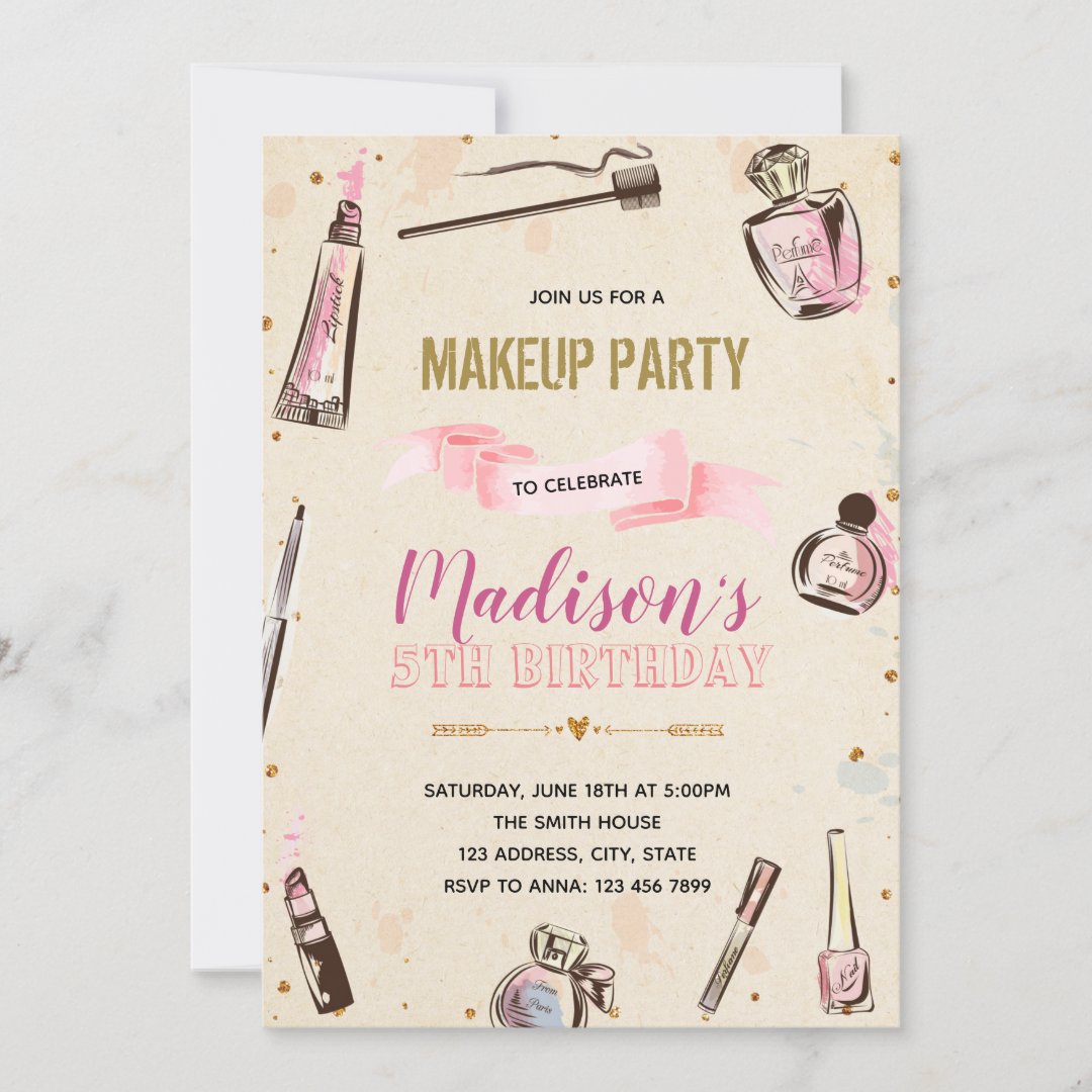 Glamour make up birthday party invitation | Zazzle