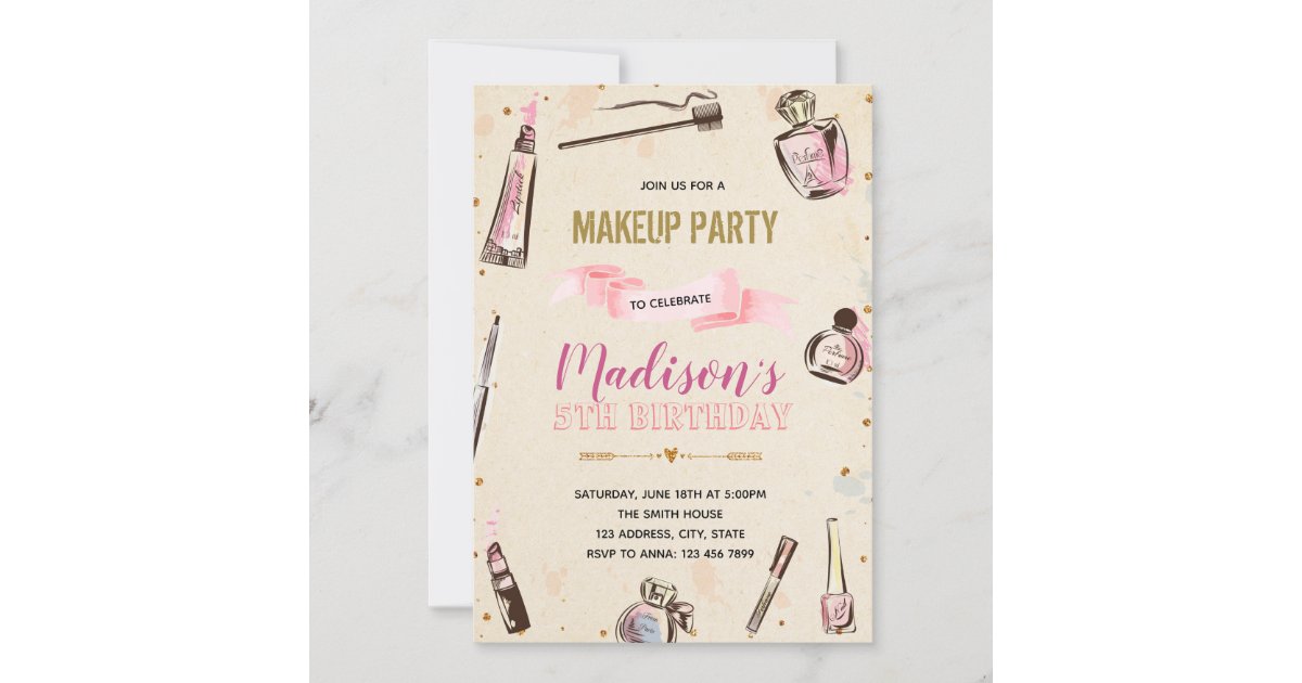 Glamour make up birthday party invitation | Zazzle