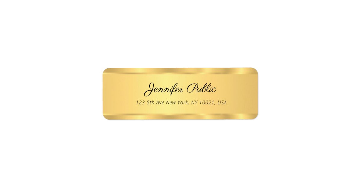 Glamour Modern Template Black Gold Return Address Label | Zazzle