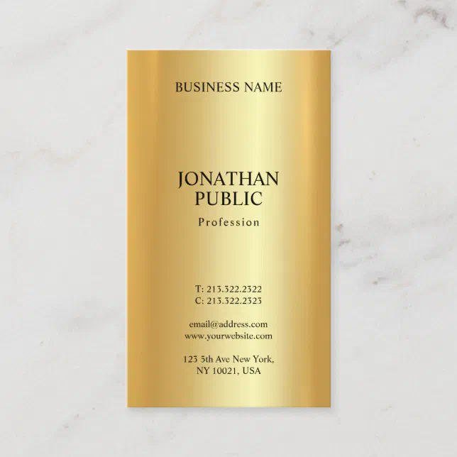 Glamour Professional Modern Elegant Gold Template Business Card | Zazzle