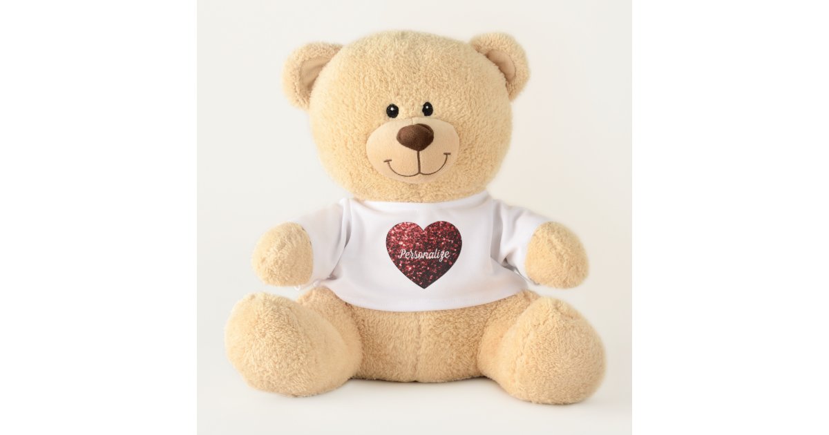 Glamour Red Glitter sparkles Heart Personalize Teddy Bear | Zazzle