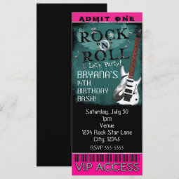 Glamour Rock N Roll Star Birthday Ticket VIP Party Invitation | Zazzle