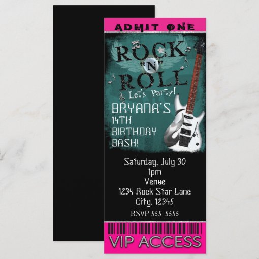 Glamour Rock N Roll Star Birthday Ticket VIP Party Invitation | Zazzle
