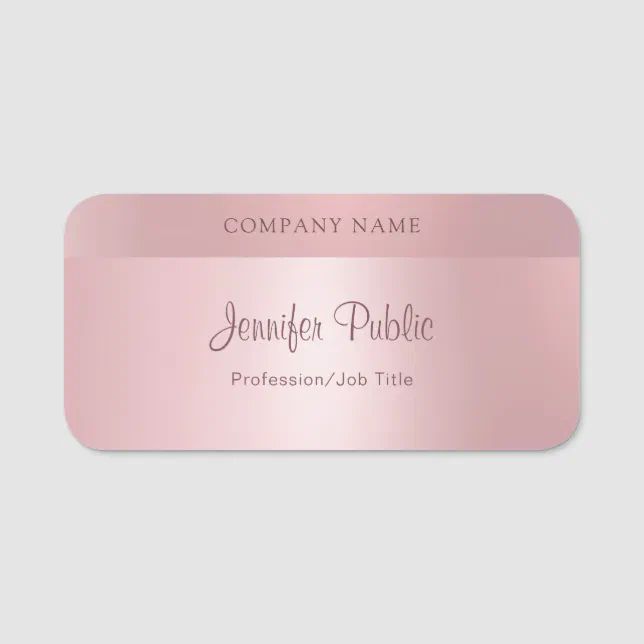 Glamour Rose Gold Modern Elegant Script Template Name Tag | Zazzle