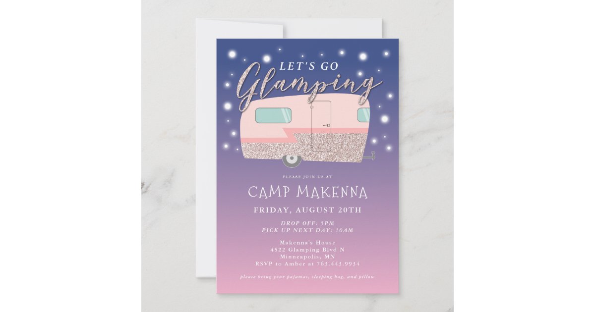 Glamping Birthday Party Bedazzled Invitation | Zazzle