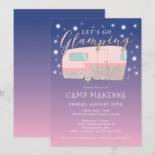 Glamping Birthday Party Bedazzled Invitation | Zazzle