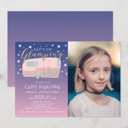 Glamping Birthday Party Bedazzled Photo Invitation | Zazzle