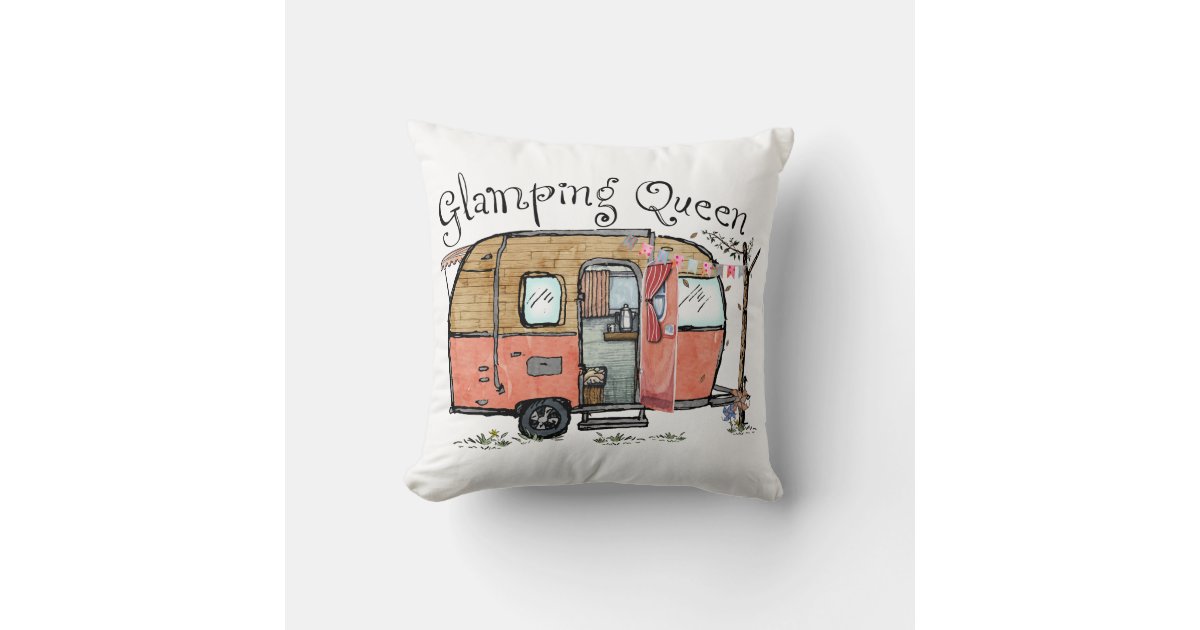 Glamping Queen Funny Vintage Camper Throw Pillow | Zazzle