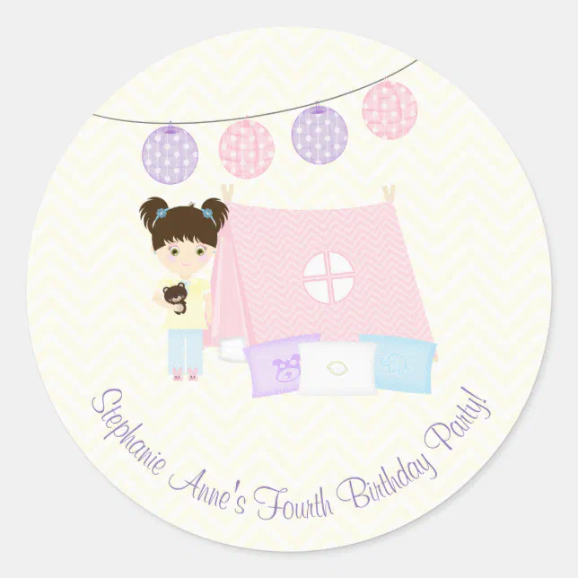 Glamping Sleepover Party Classic Round Sticker | Zazzle