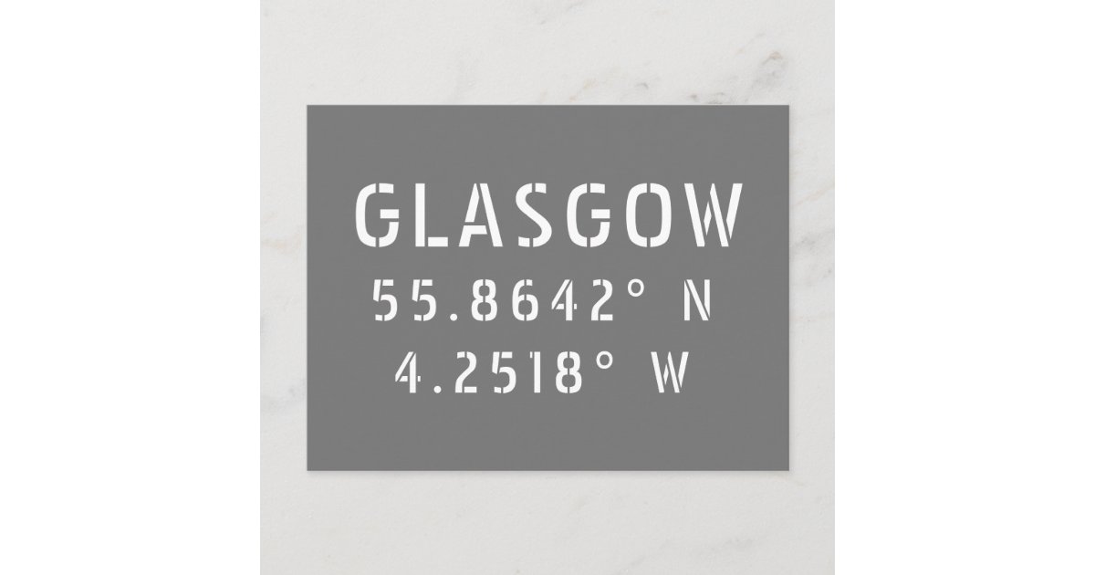 Glasgow Scotland Latitude & Longitude Postcard | Zazzle
