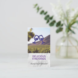 Glass Cheers Grapes | White Marble | Vineyard Business Card | Zazzle