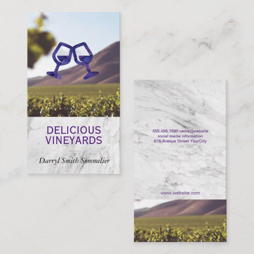 Glass Cheers Grapes | White Marble | Vineyard Business Card | Zazzle