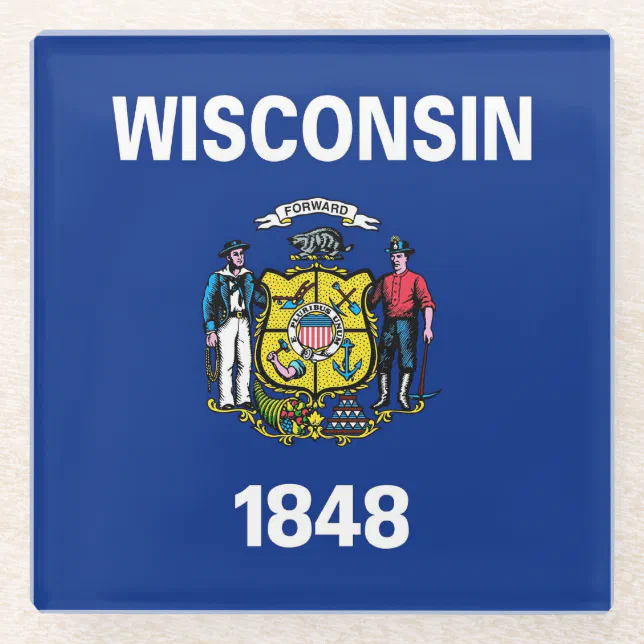 Glass coaster with flag of Wisconsin State, USA | Zazzle