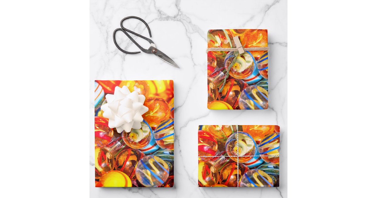 Glass marbles vintage old school colorful wrapping paper sheets | Zazzle