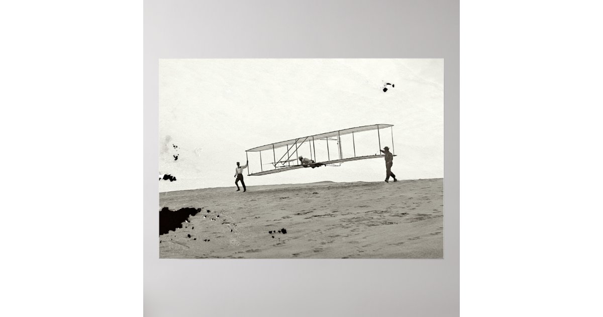 GLASS NEGATIVE WRIGHT GLIDER FIRST FLIGHT 1902 POSTER | Zazzle