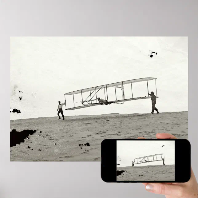 GLASS NEGATIVE WRIGHT GLIDER FIRST FLIGHT 1902 POSTER | Zazzle
