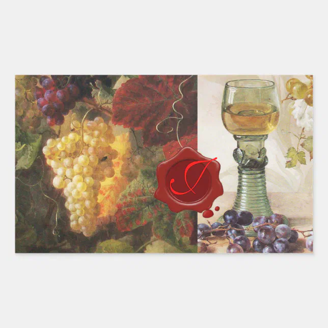 GLASS OF WINE ,OLD GRAPE VINEYARD PARTY MONOGRAM RECTANGULAR STICKER ...