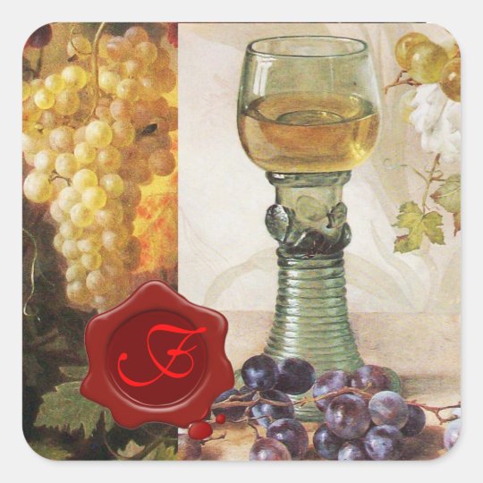 GLASS OF WINE ,OLD GRAPE VINEYARD PARTY MONOGRAM SQUARE STICKER ...