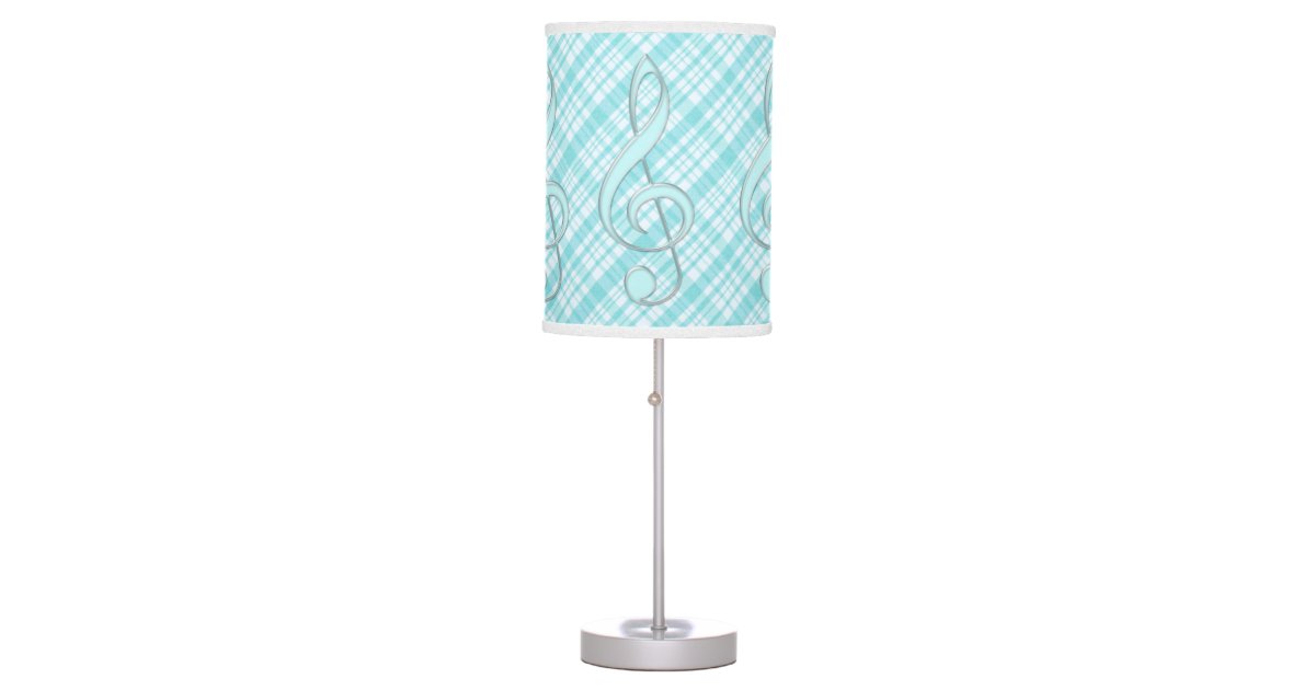 Glass Style Treble Clef Pale Turquoise Plaid Table Lamp | Zazzle