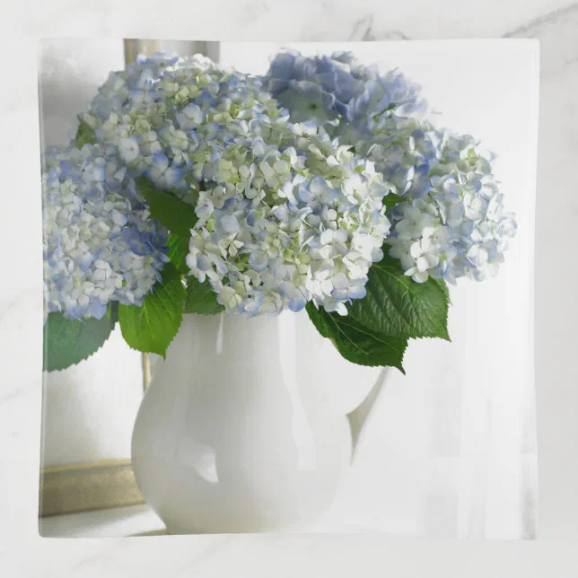 Glass Trinket Dish-Blue Hydrangeas Trinket Tray | Zazzle