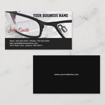 Glasses and Book business card | Zazzle