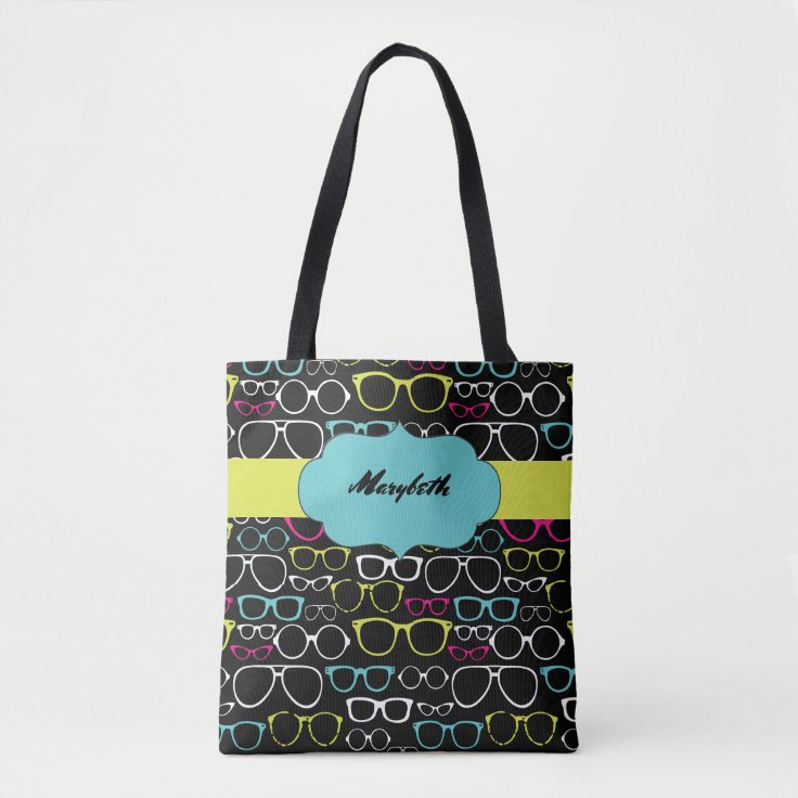 Glasses Spectacles Personalized Tote Bag in Black | Zazzle