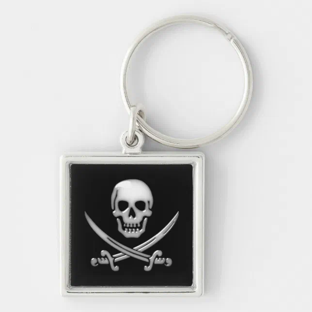 Glassy Pirate Skull & Sword Crossbones Keychain | Zazzle