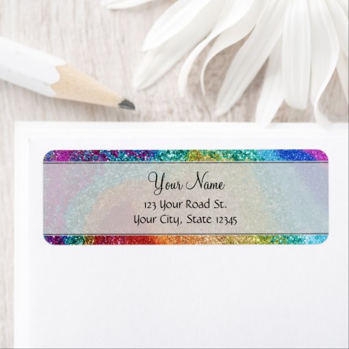 Gleaming Rainbow Glitter Swirl Label | Zazzle
