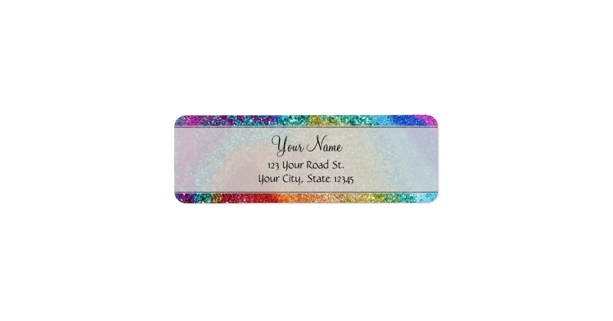 Gleaming Rainbow Glitter Swirl Label | Zazzle