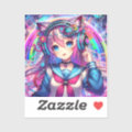 Glitchcore Colorful Anime Girl Artwork Sticker | Zazzle