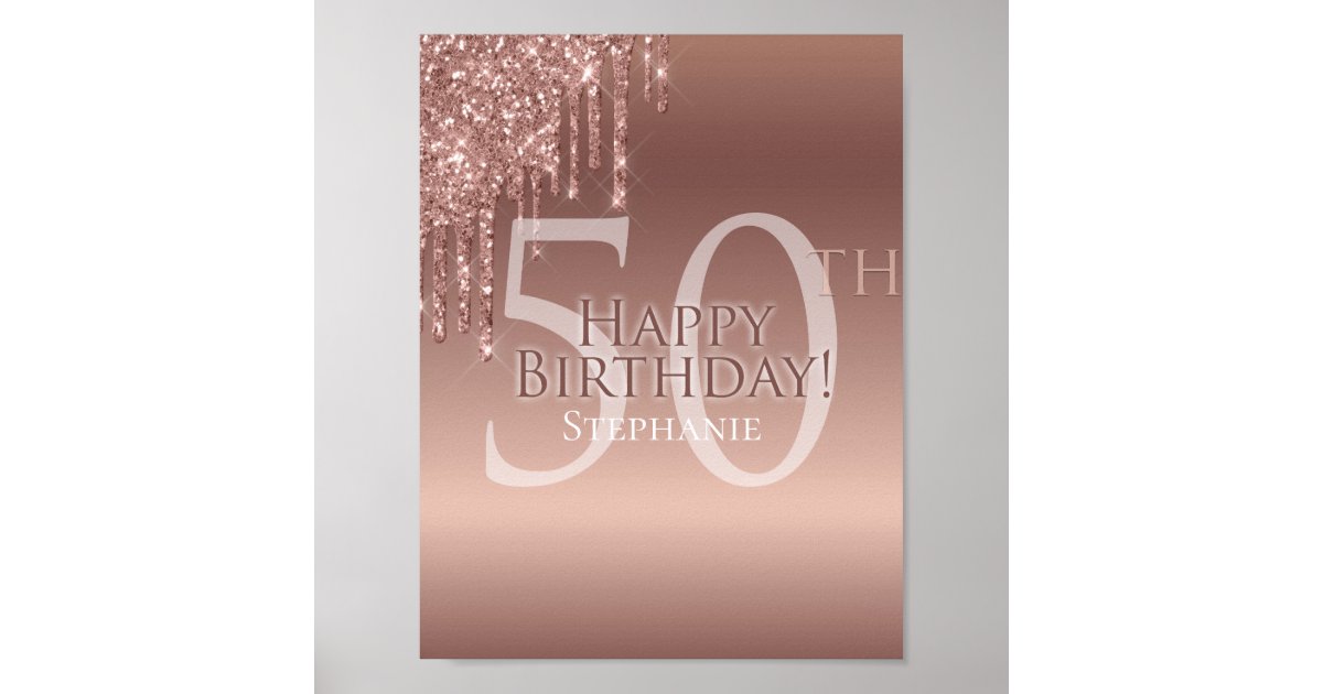Glitter 50th Pink Birthday Party Poster | Zazzle