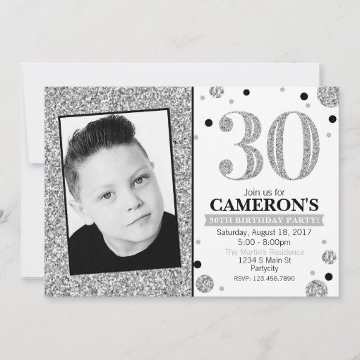 Glitter Adult Milestone Birthday Photo Invite | Zazzle