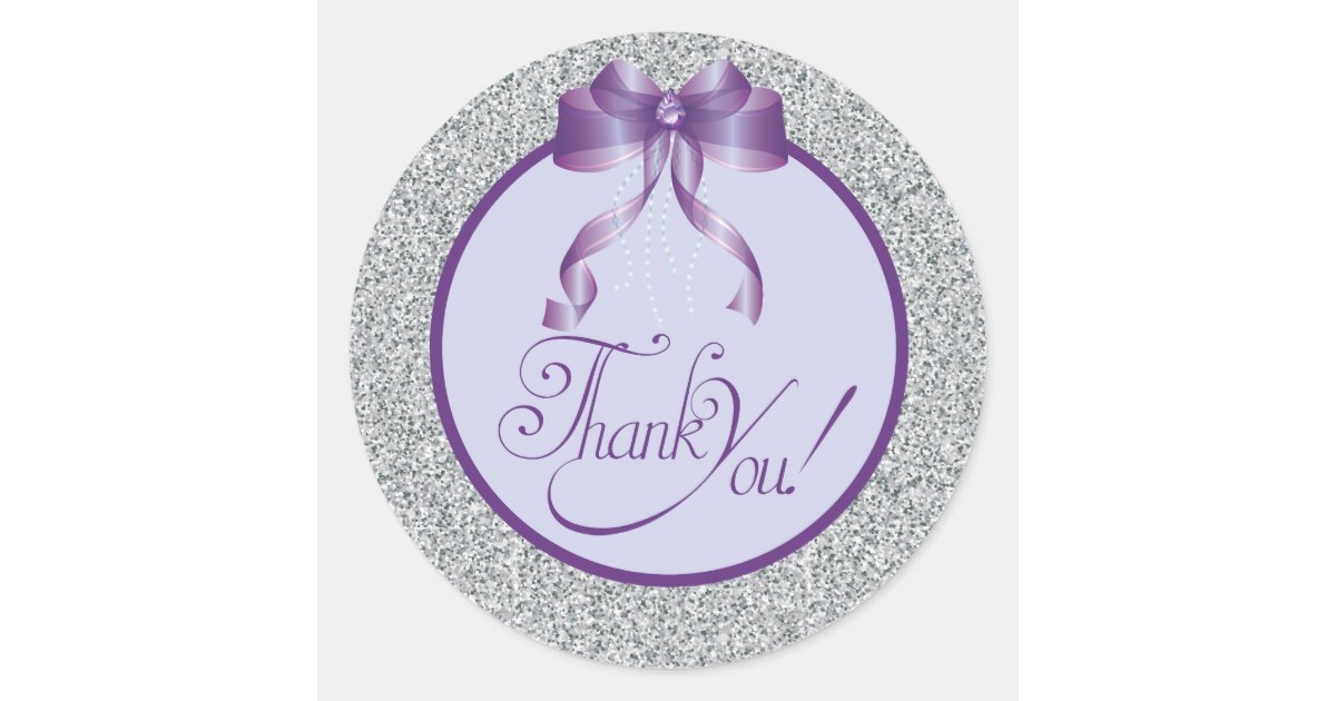 Glitter and Bow, Thank You Stickers | Zazzle