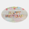 Glitter and Lights Happy Birthday Oval Sticker | Zazzle