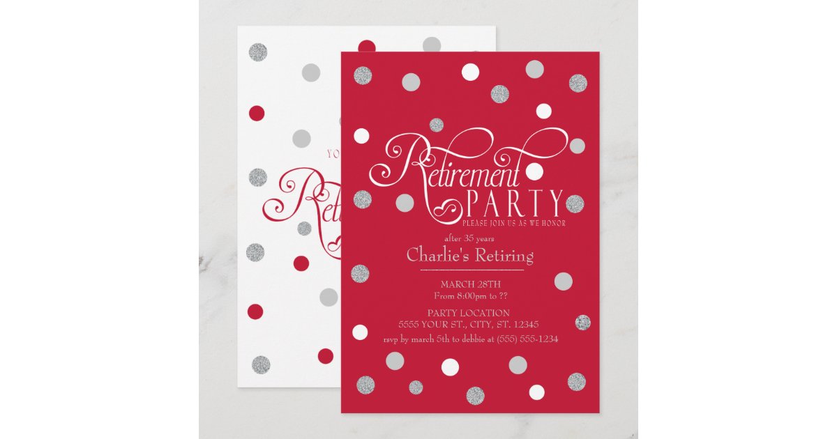 Glitter and Red Retirement Party Invitations | Zazzle
